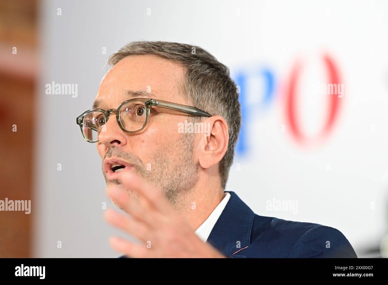 Vienna, Austria. 21st August, 2024. Presentation of the FPÖ (Freedom Party of Austria) election ...