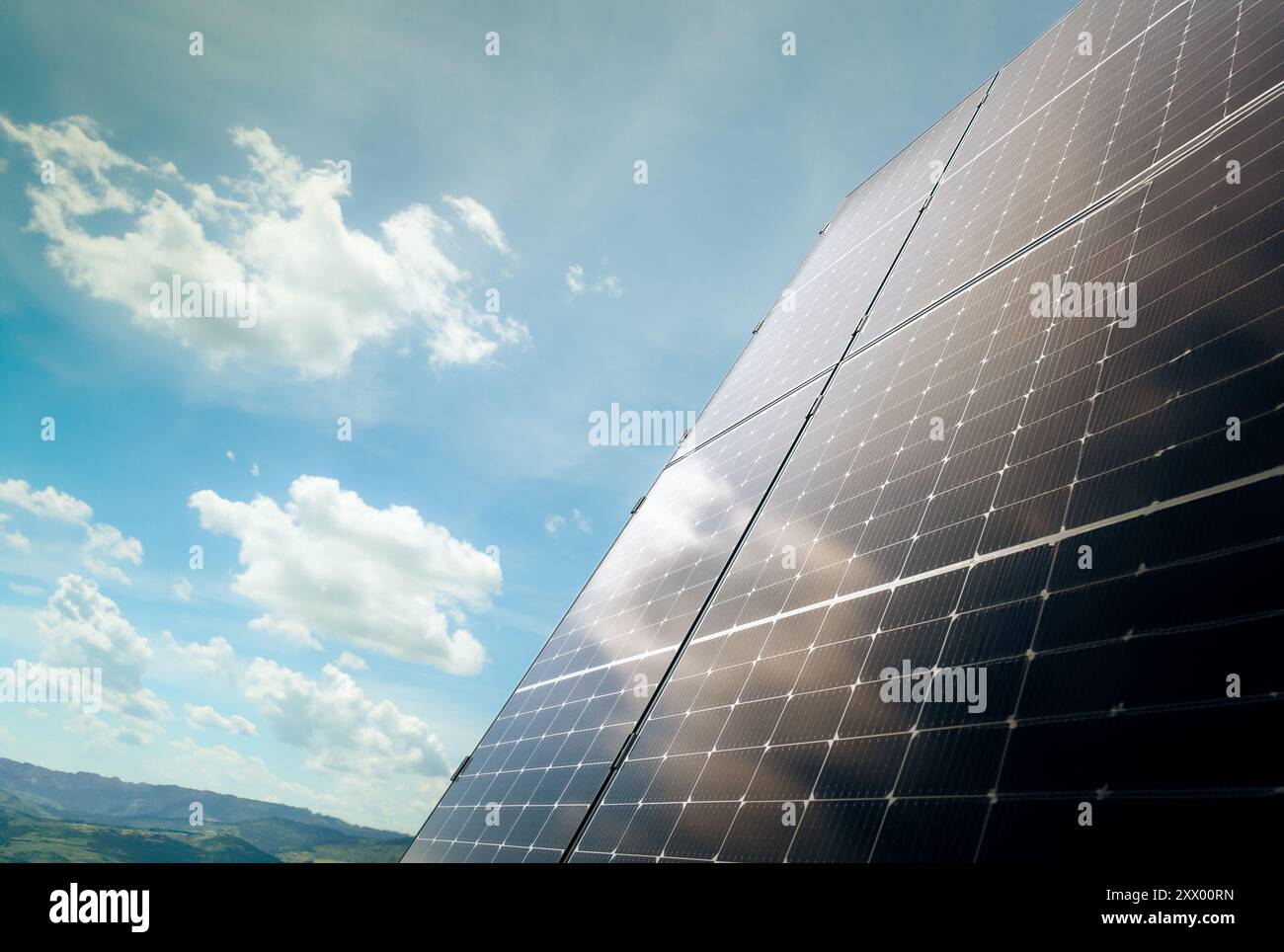 Ecological solar panels. Alternative electricity production. Close up ...