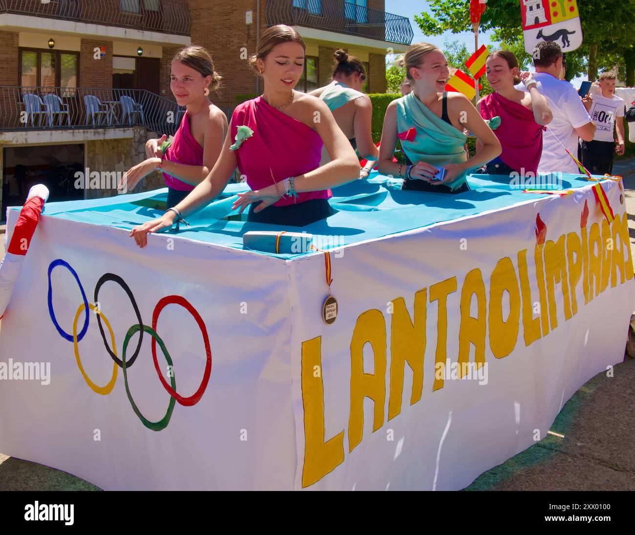 Olympic swimmers themed float during celebrations for the Assumption of ...