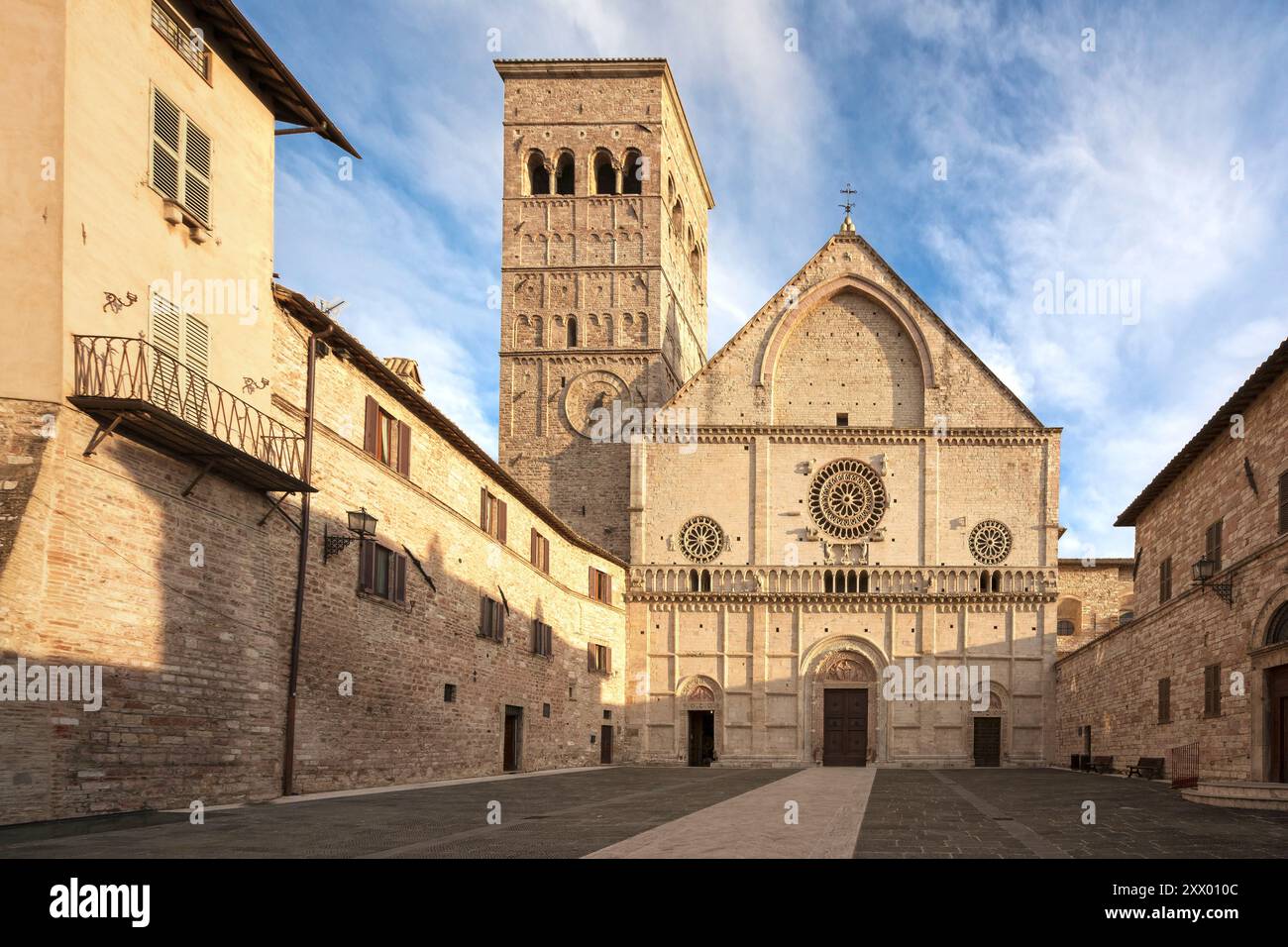 San Rufino cathedral also known as Duomo di Assisi at sunset. Province ...