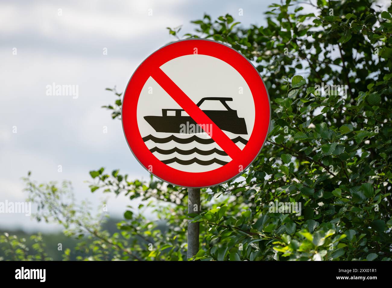 Boating prohibited. Traffic sign natural outdoor background Stock Photo ...