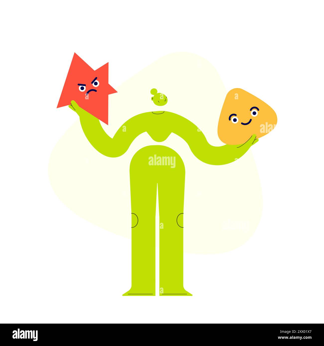 Vector illustration of a woman, choosing between happiness and anger ... Vector illustration of a woman, choosing between happiness and anger ...