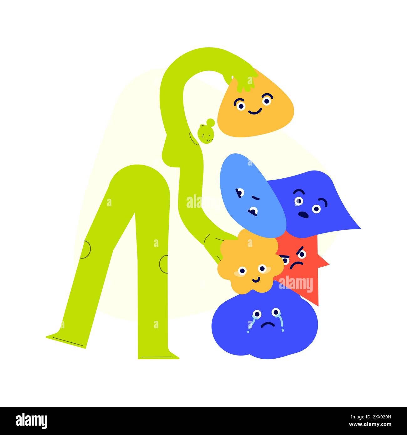 Vector illustration of a woman, stacking different emotions. Abstract ...