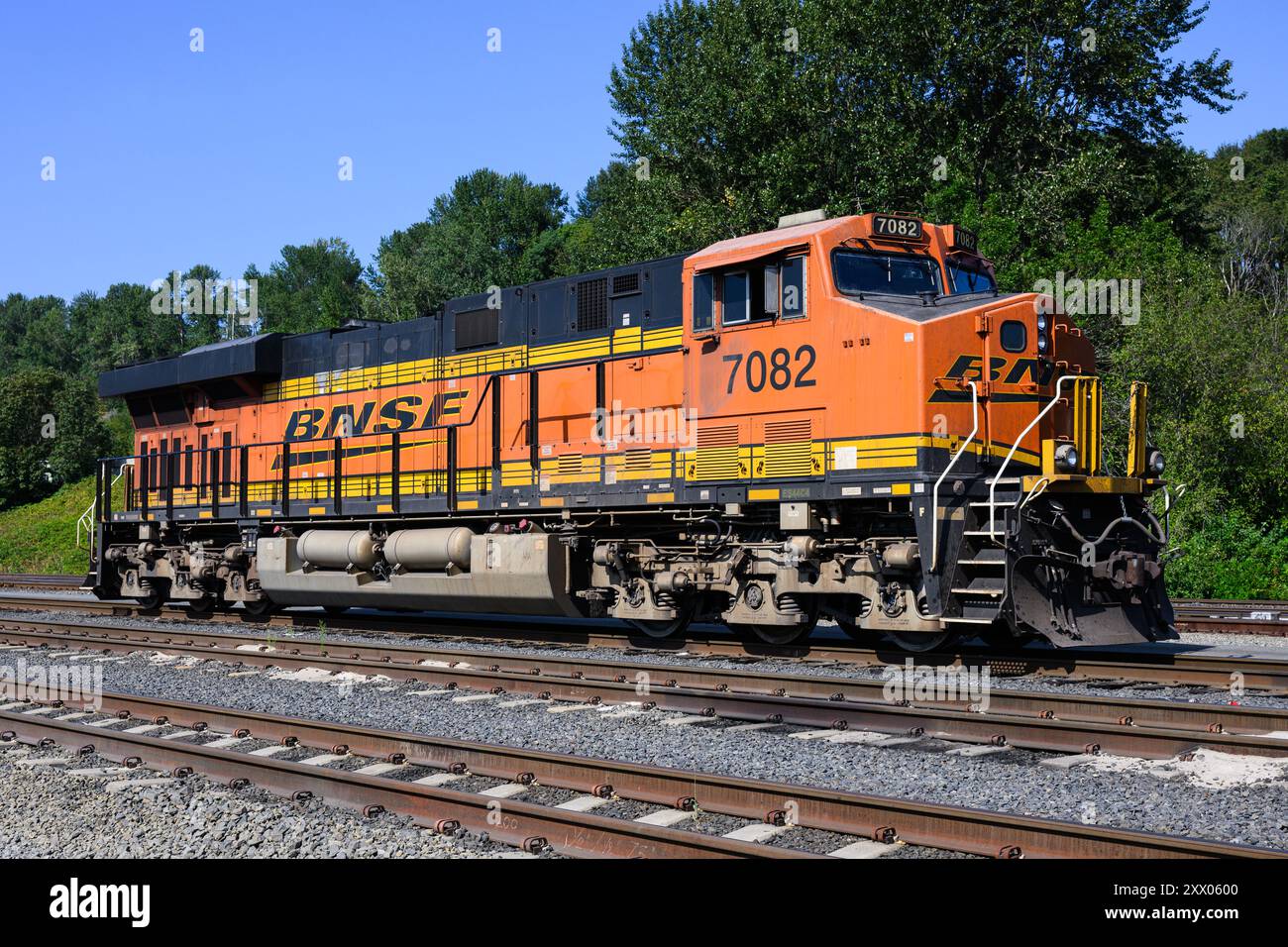 Seattle - August 14, 2024; BNSF freight locomotive an ES44C4 by Genreal Electric alone on ...