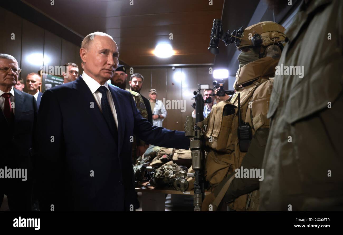 Gudermes, Russia. 20th Aug, 2024. Russian President Vladimir Putin ...
