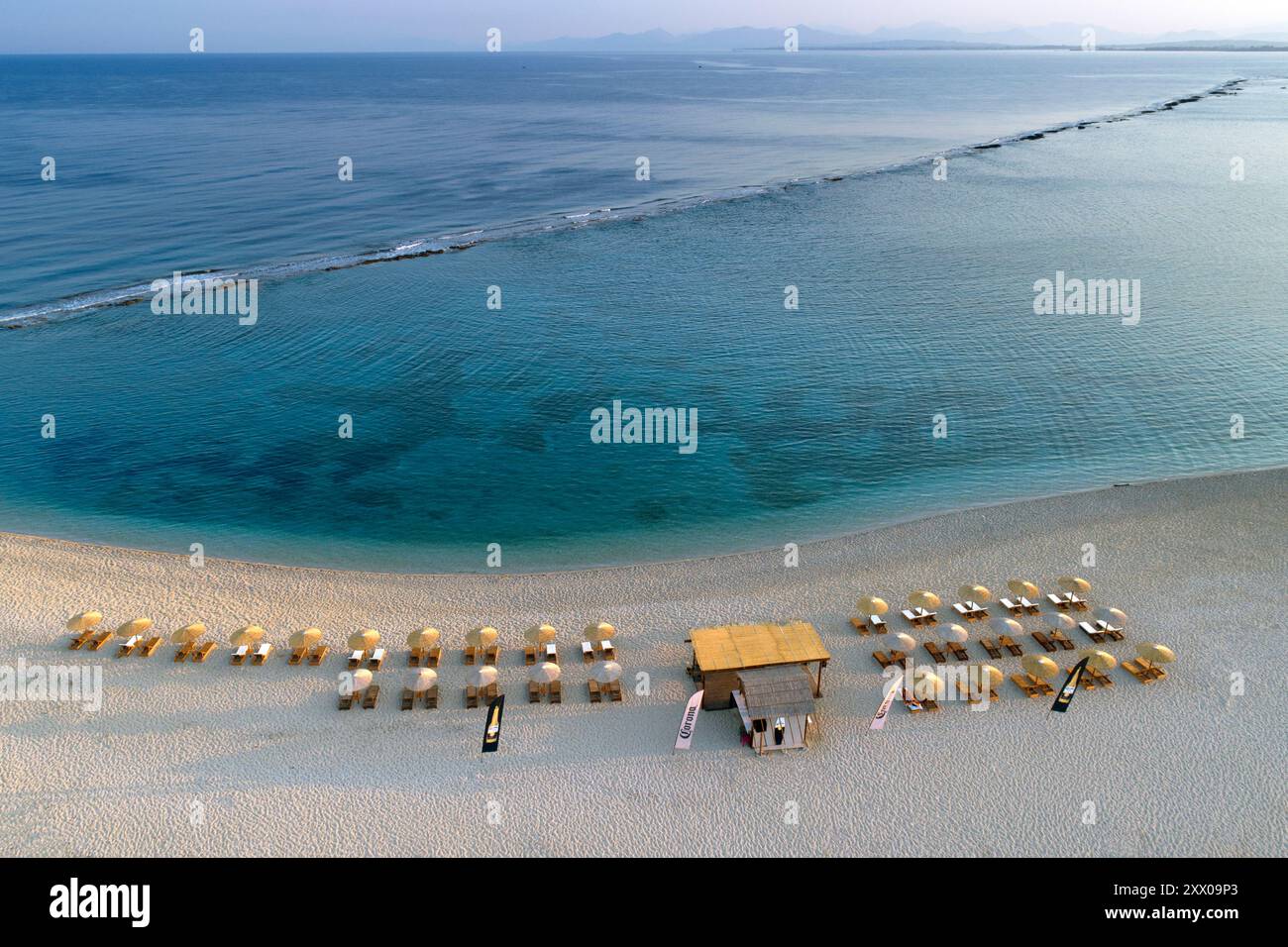 Aerial view of a beautiful, slightly remote beach in Lefkada, Greece ...