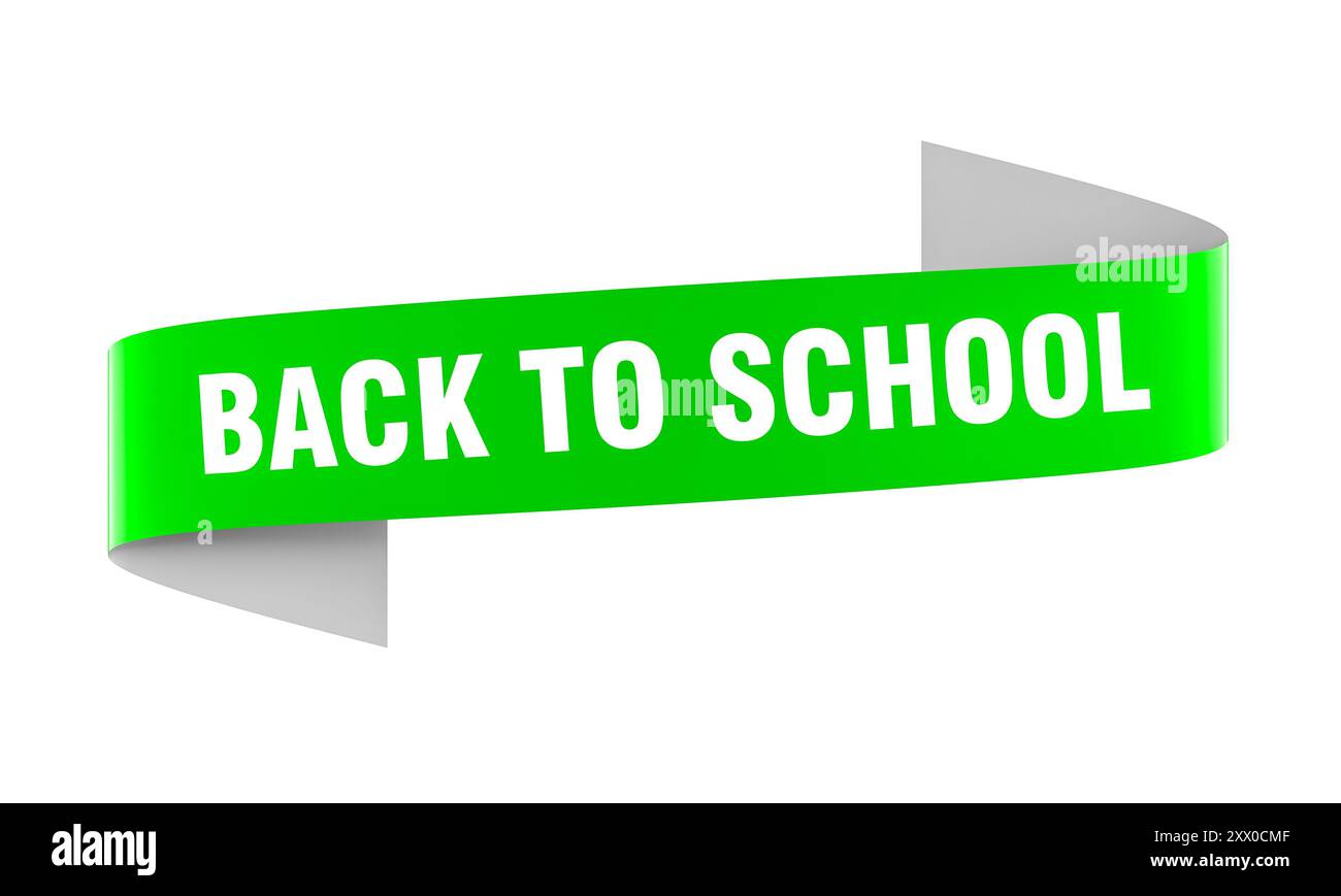 3d Green ribbon banner with back to school text transparent background ...