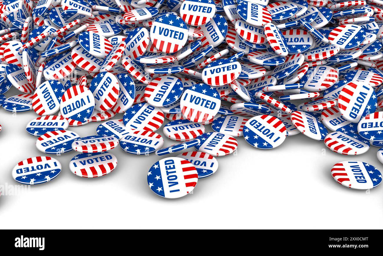 3d i voted buttons with american flag white background Stock Photo - Alamy