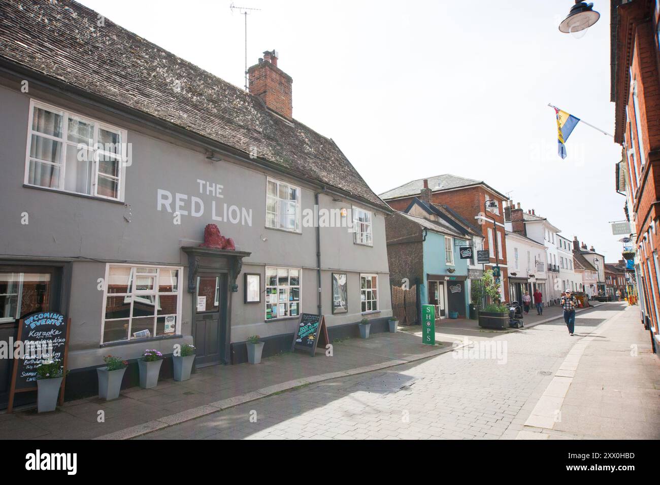 Shops on the Thoroughfare in Woodbridge, Suffolk in the United Kingdom ...