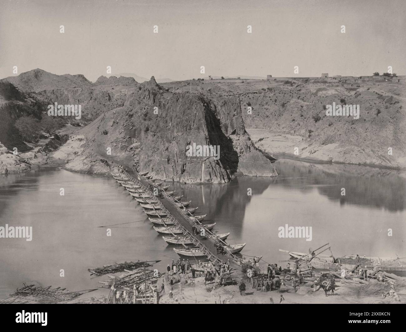 Second Anglo-Afghan War. Vintage photo of a Bridge Across the Indus at ...