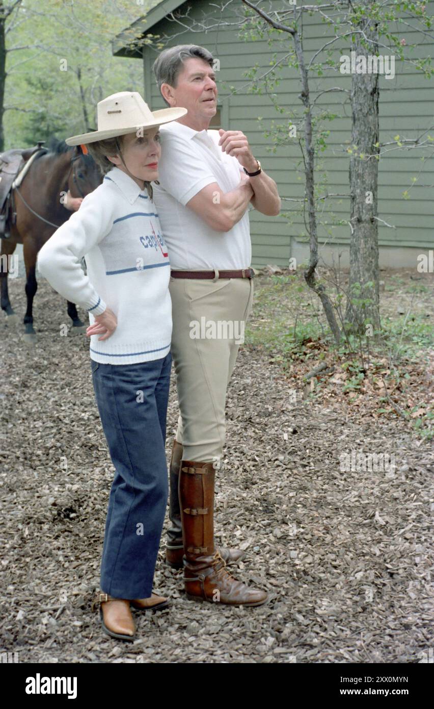 President Reagan and Nancy Reagan at Camp David. May 14, 1983 Stock ...