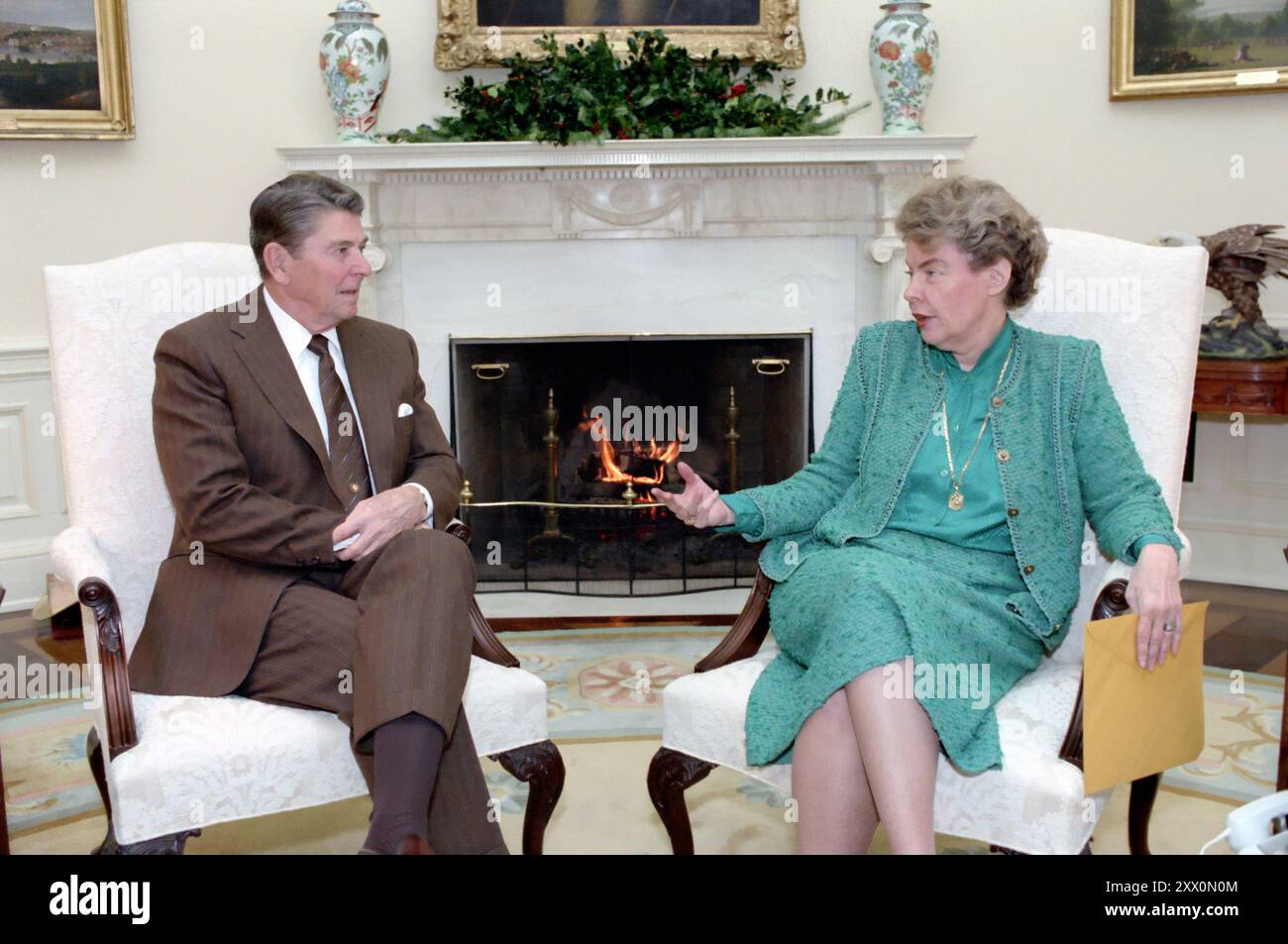 President Reagan meeting with Jeane Kirkpatrick in the Oval Office ...