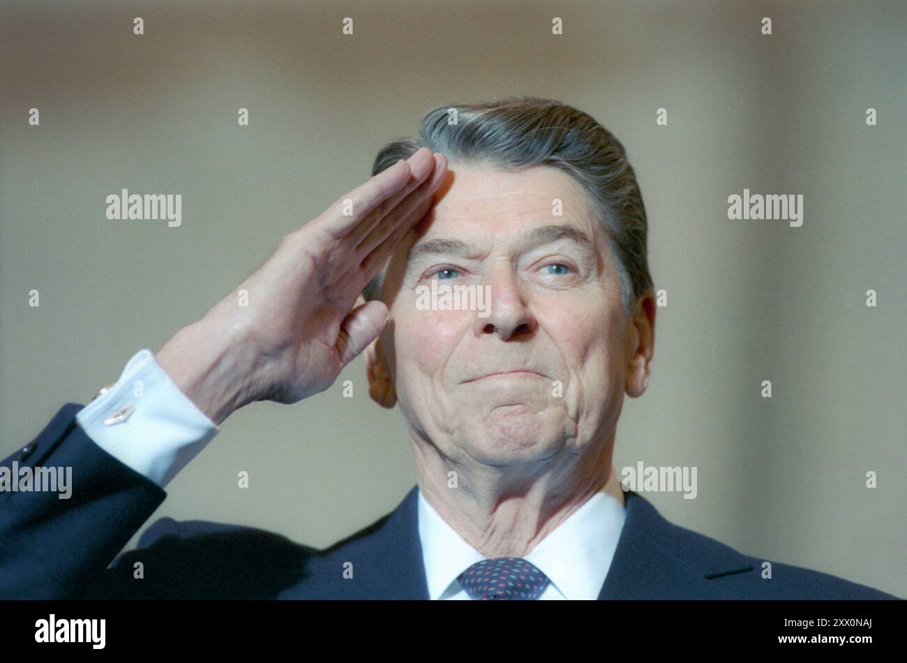 President Reagan salutes during an Armed Forces Salute to President ...