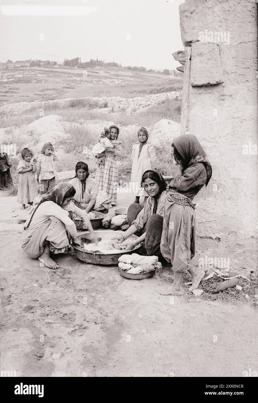 Life in Palestine in the early 20th century. Nazareth women washing ...