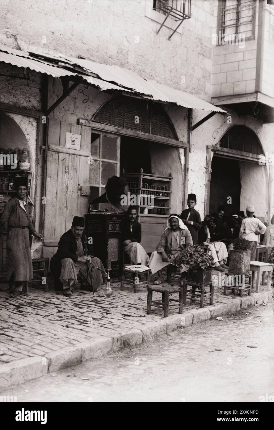 Life in Palestine in the early 20th century. Coffee shop with ...