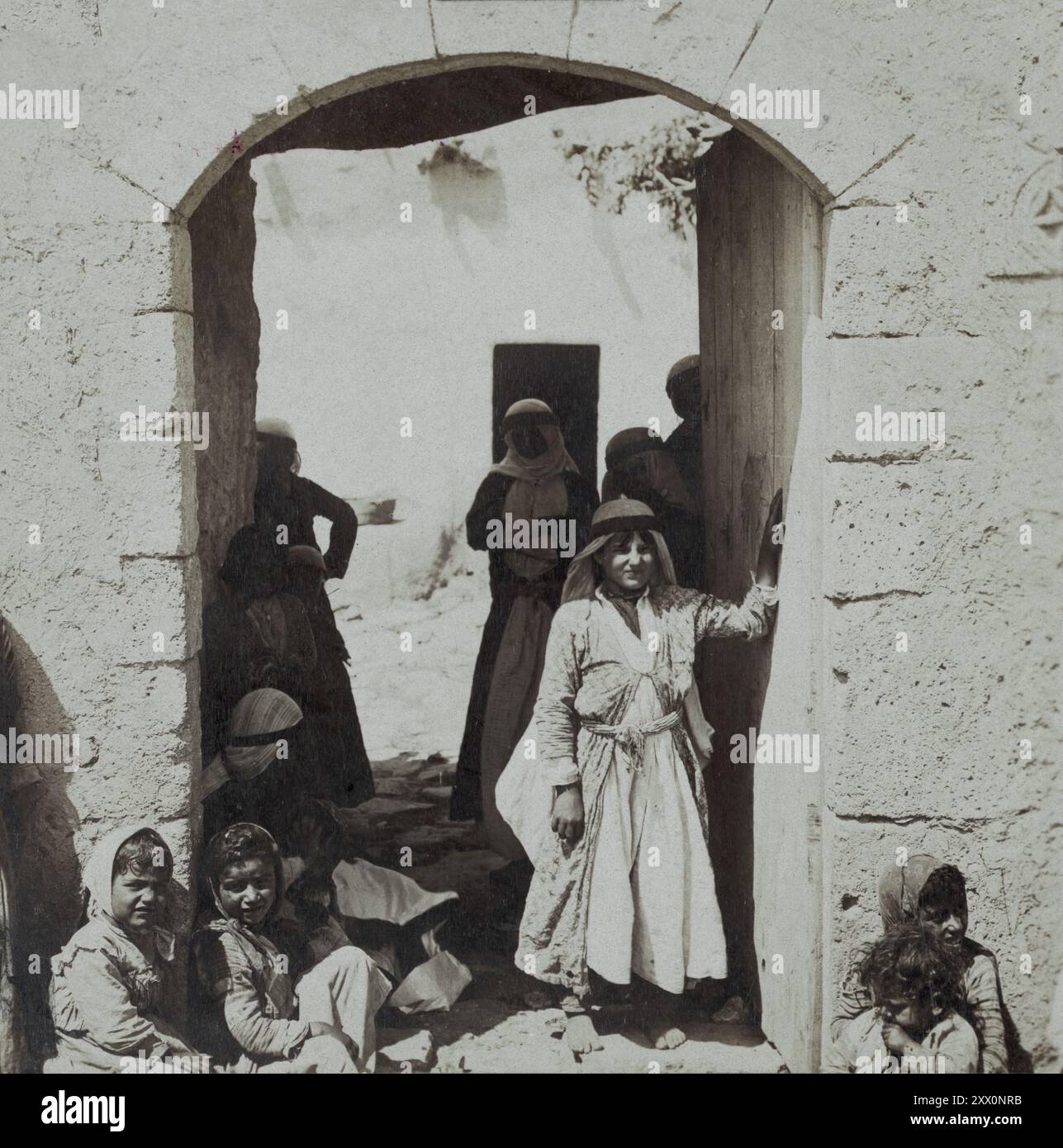 Life in Palestine in the early 20th century. Entrance to a Druse home ...