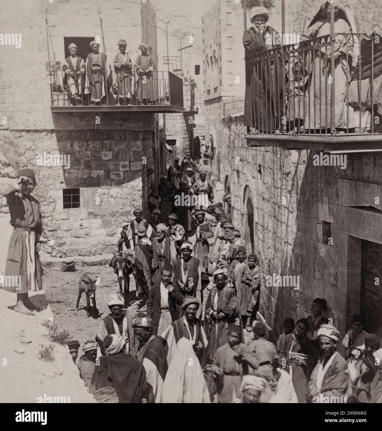 Life in Palestine in the late 19th and the early 20th century. A street ...