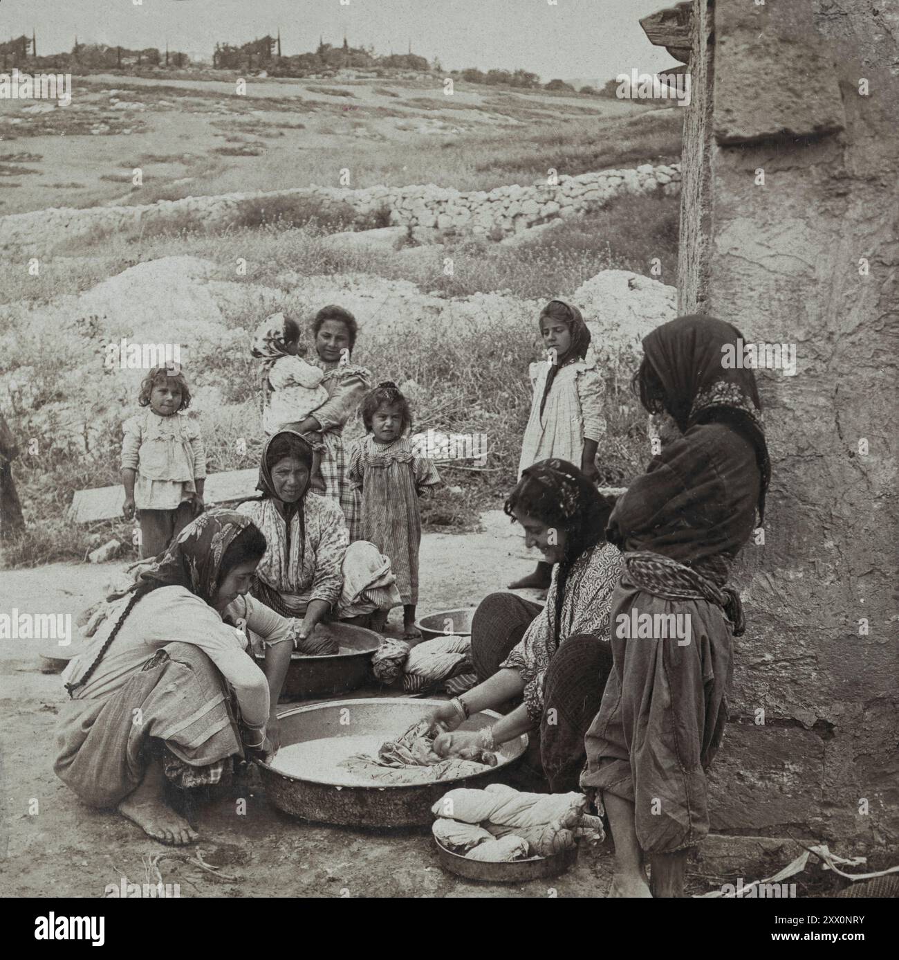 Life in Palestine in the early 20th century. The family washing ...