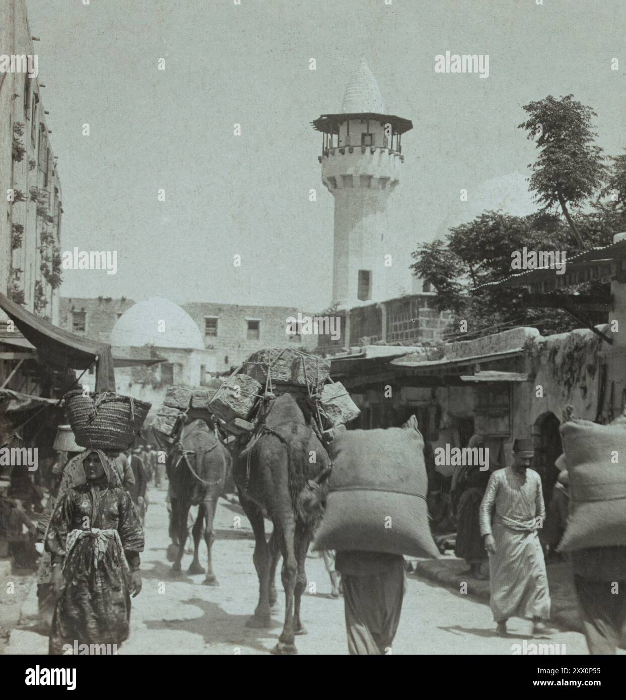 Life in Palestine in the early 20th century. A street in Sidon ...