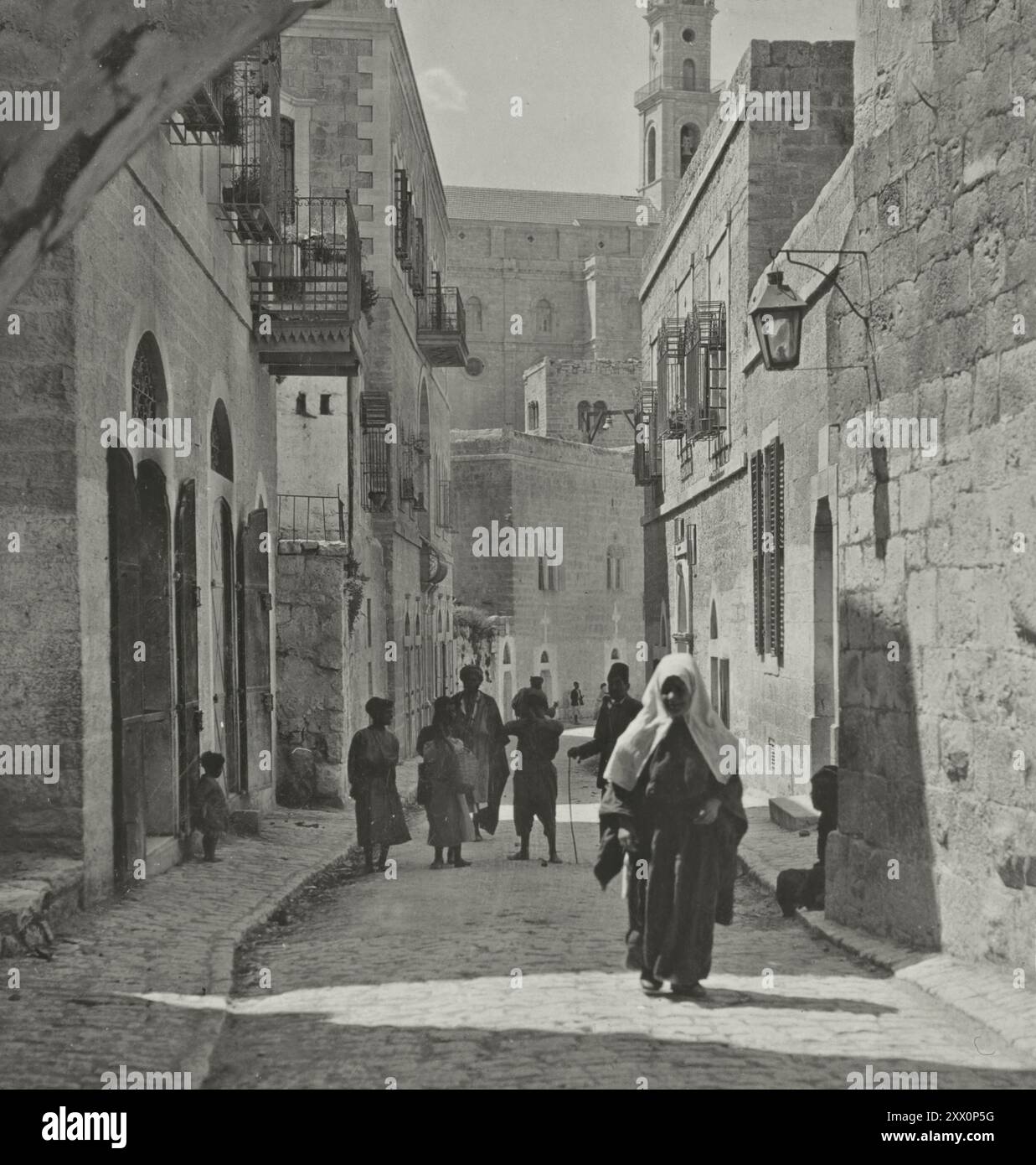Life in Palestine in the early 20th century. Street in Bethelem with ...
