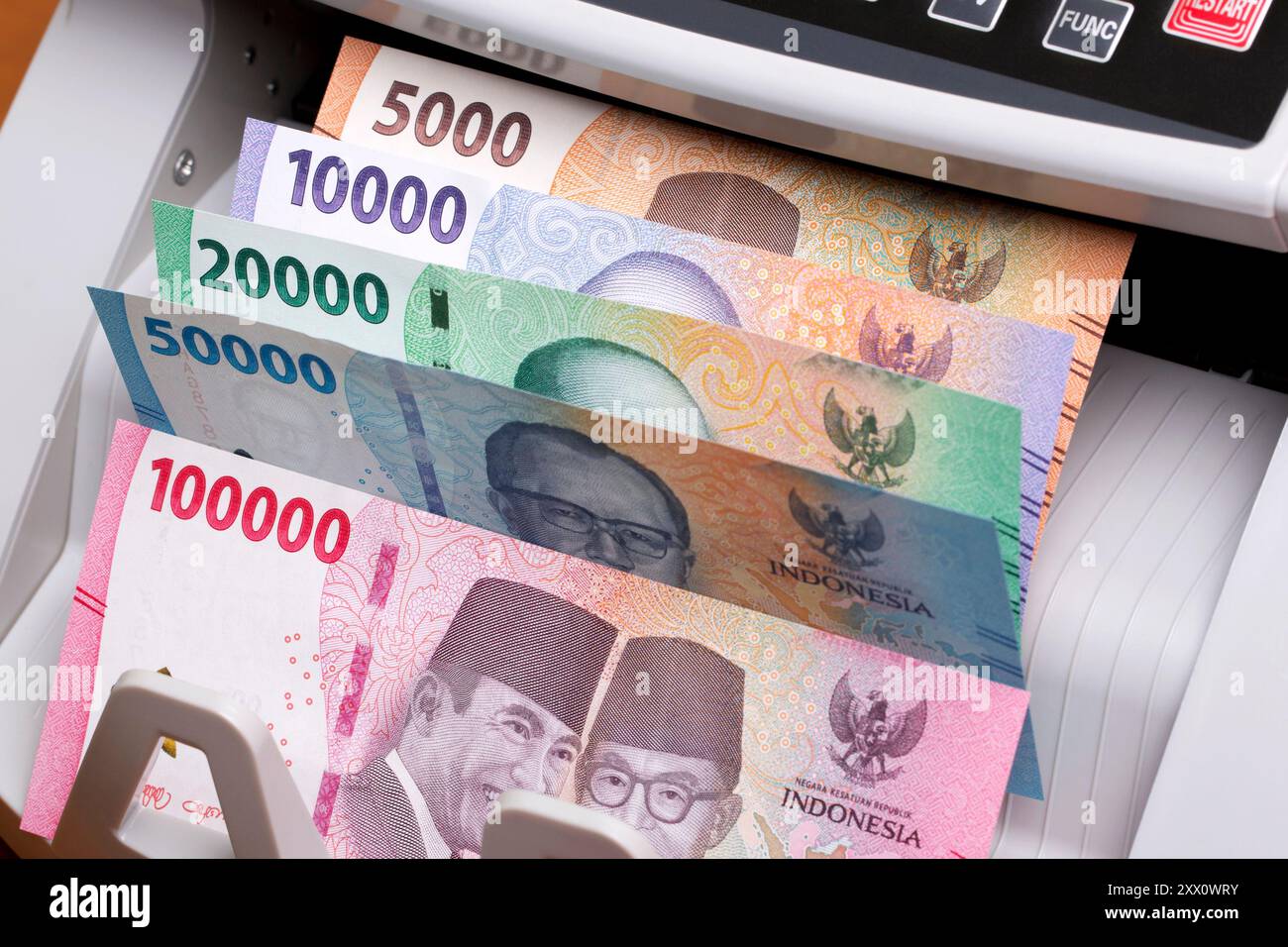 Indonesian money - rupiah in the counting machine Stock Photo - Alamy