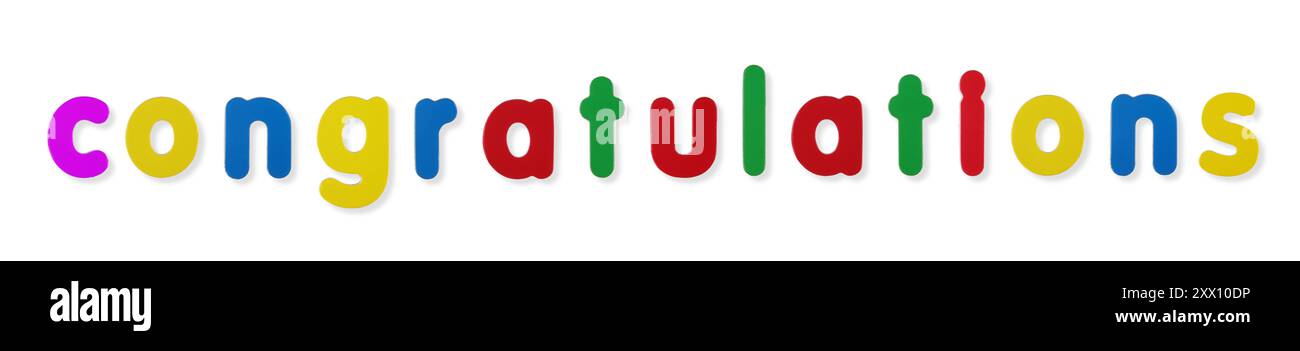 Congratulations word in coloured magnetic letters Stock Photo - Alamy