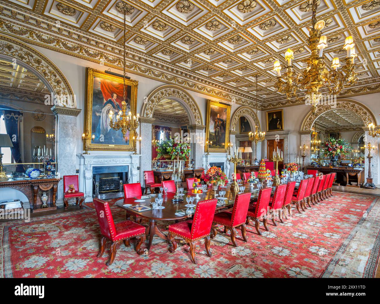 The State Dining Room in Belvoir Castle, Leicestershire, England, UK ...