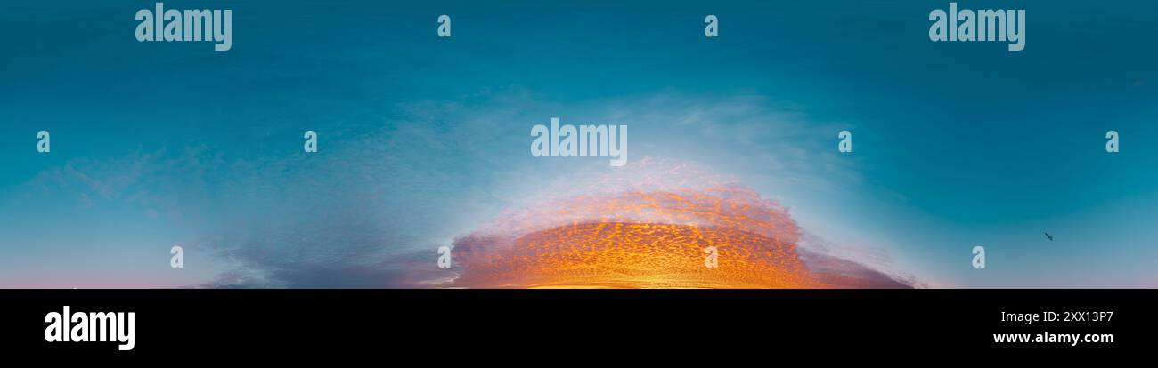 Red burning sunset sky panorama with Cumulus clouds. Seamless hdr 360 ...