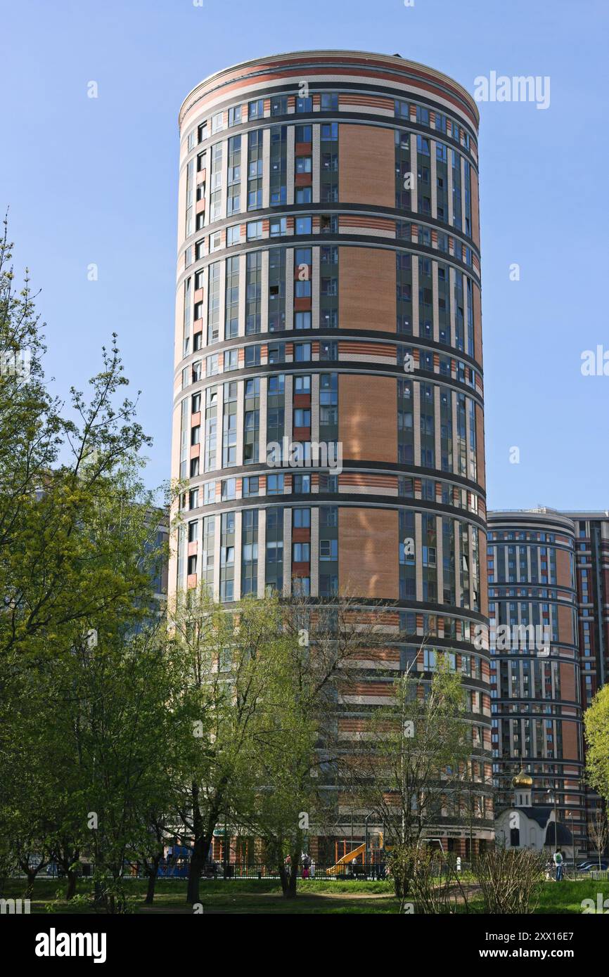 Modern architectural complex with beautiful cylindrical building Stock ...