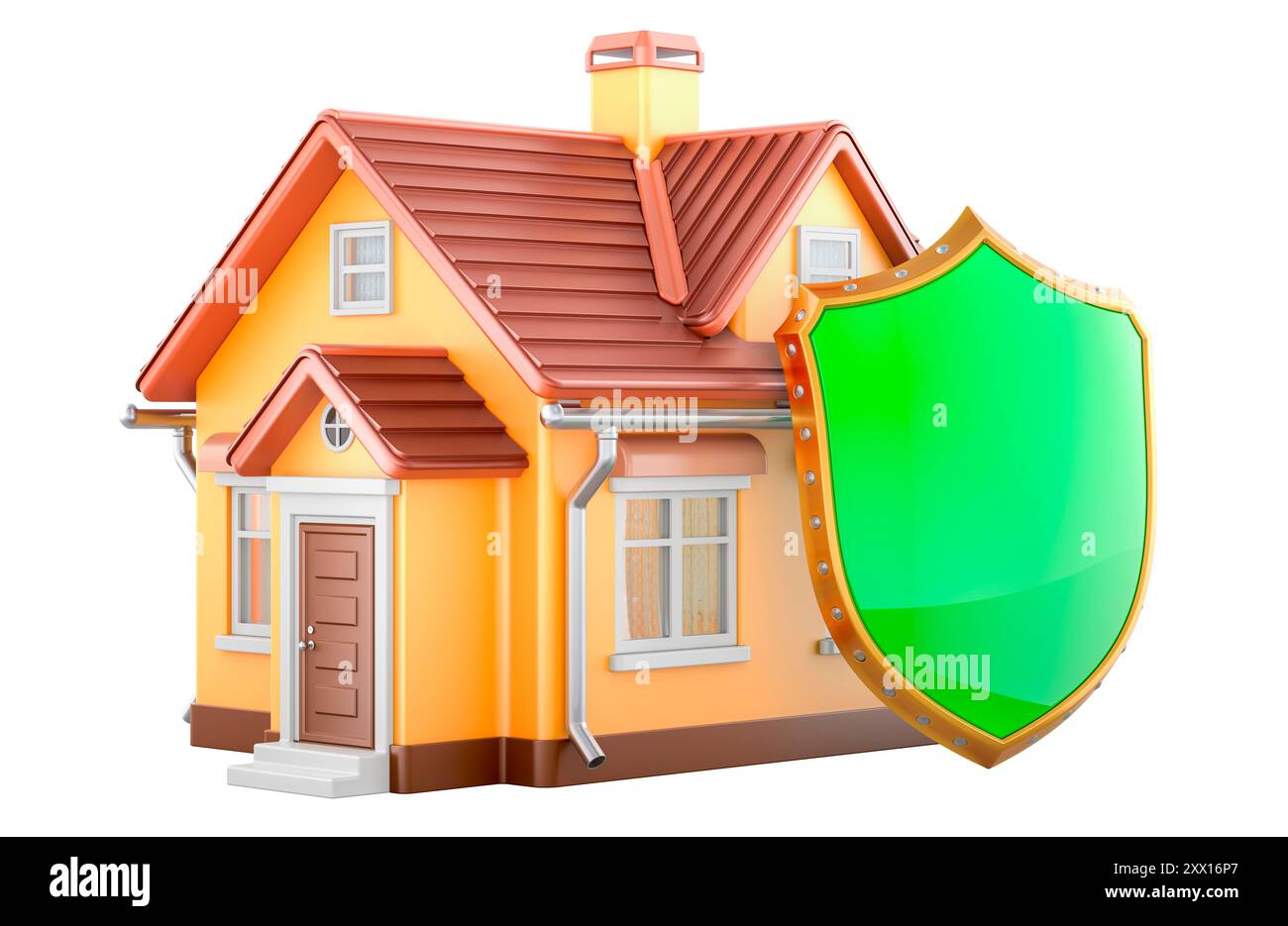 House with shield. Security and protection, concept. 3D rendering ...