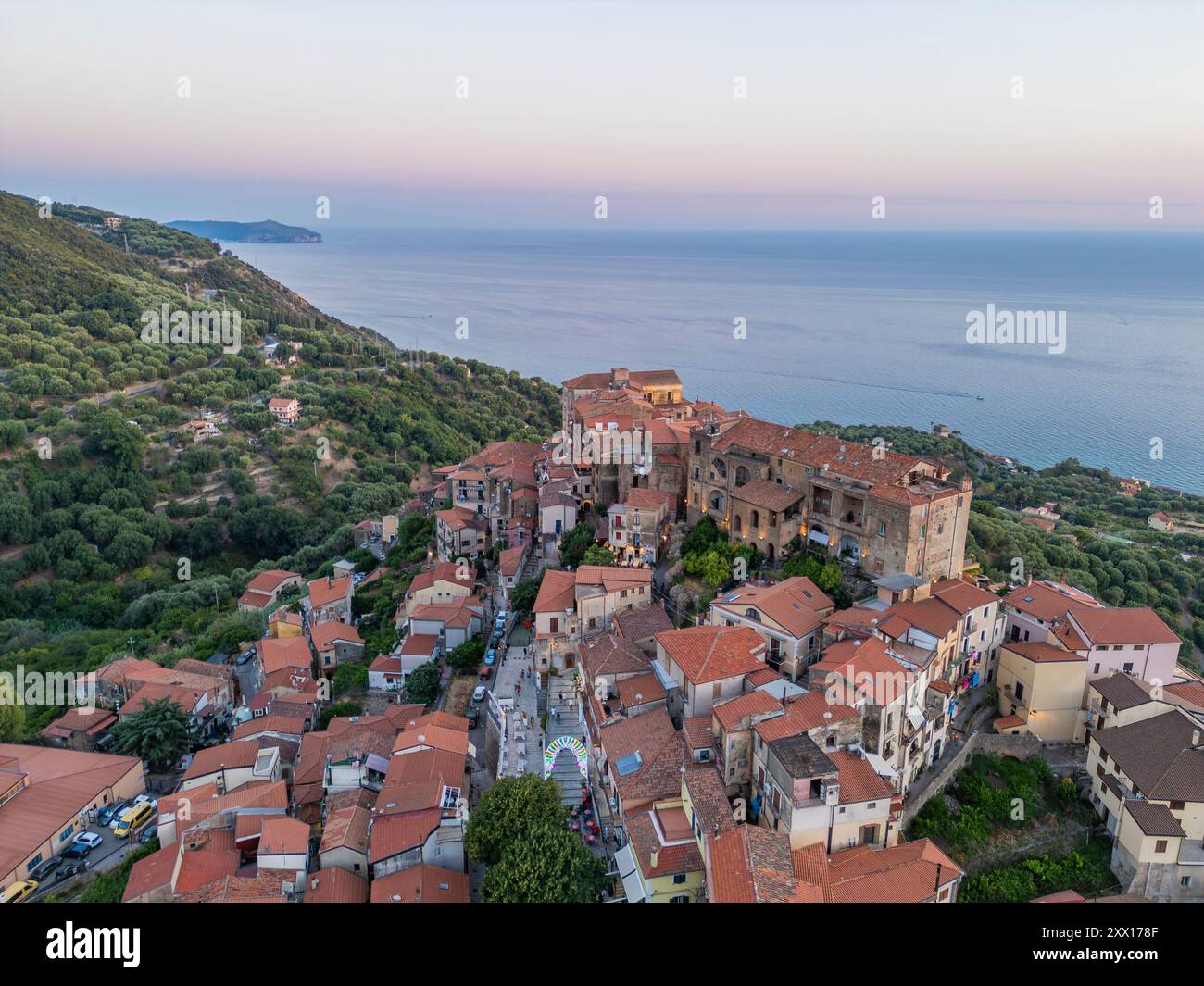 Pisciotta, in the Cilento National Park, with terraced hills, ancient ...
