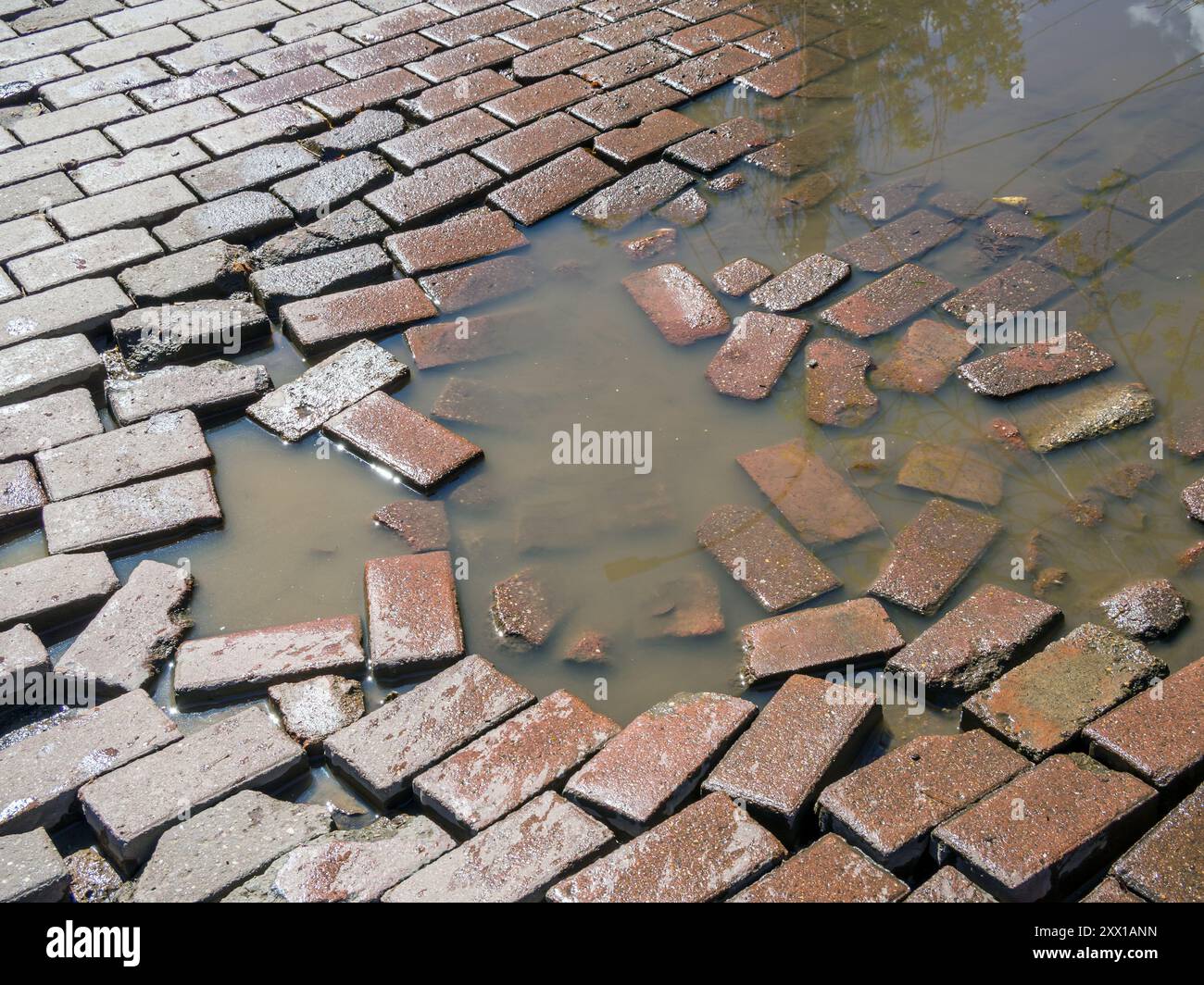 Fragment of a destroyed and water-filled pavement Stock Photo - Alamy