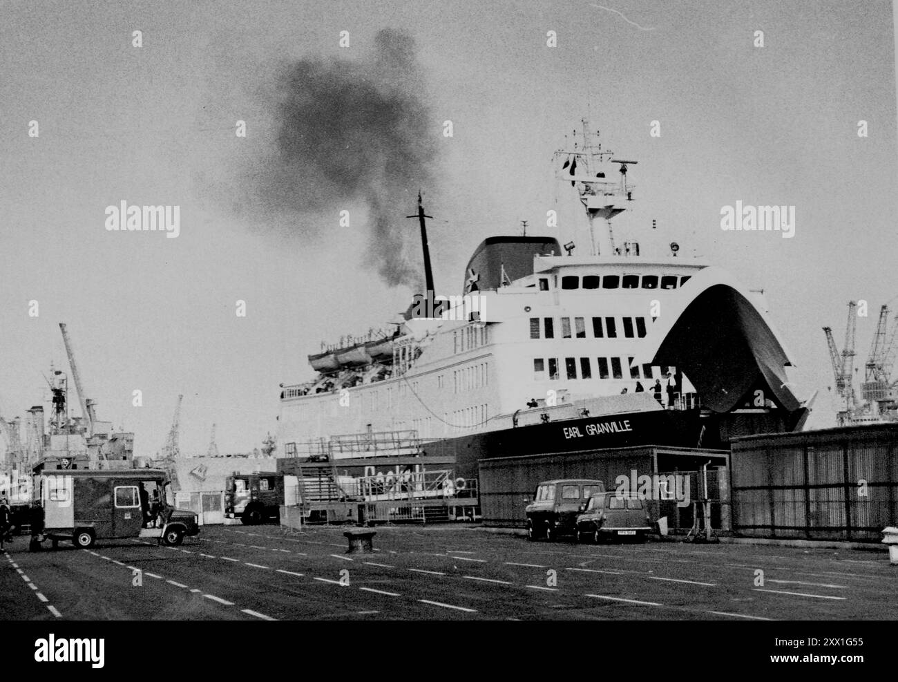 SMOKE BELLOWS FROM THE ENGINE ROOM OF THE SEALINK CROSS CHANNEL FERRY ...