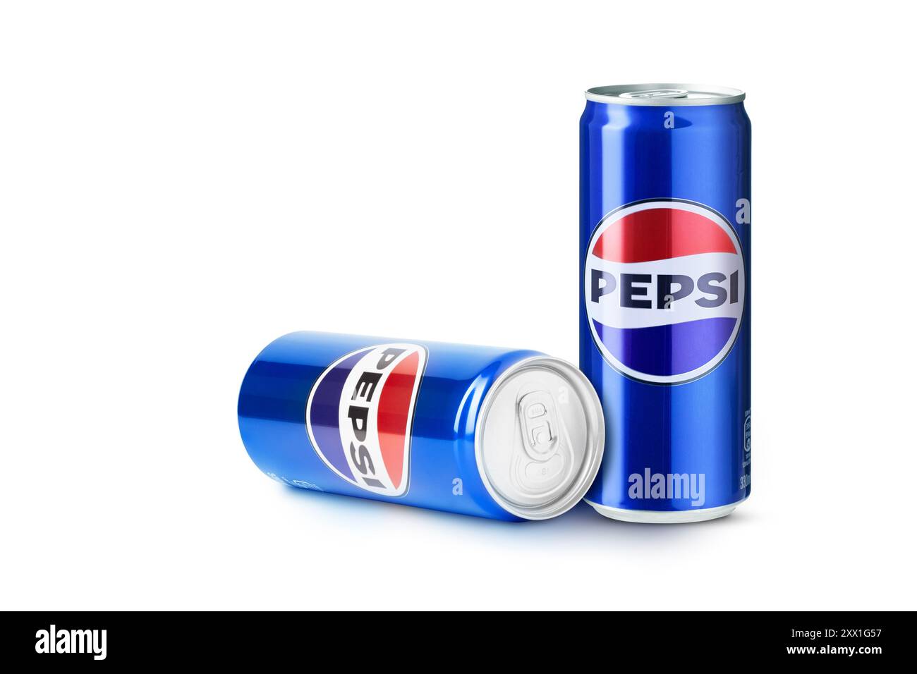 Moldova, Chisinau, 13/08/2024: Two Pepsi aluminum cans. isolated on a white background Stock ...