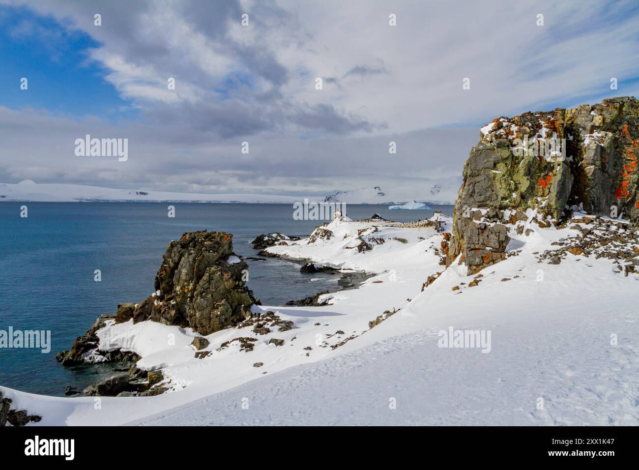 View of snow-covered Half Moon Island in the South Shetland Group ...