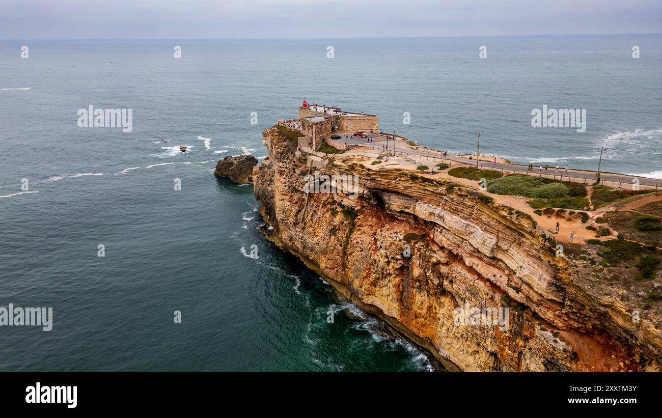Aerial of the lighthouse of Nazare, Oeste, Portugal, Europe Stock Photo ...
