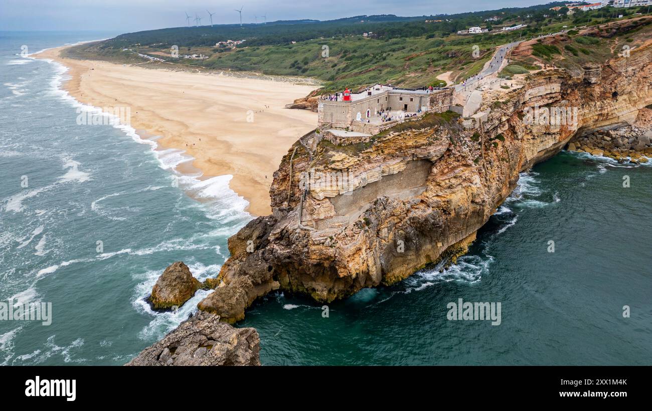 Aerial of the lighthouse of Nazare, Oeste, Portugal, Europe Stock Photo ...