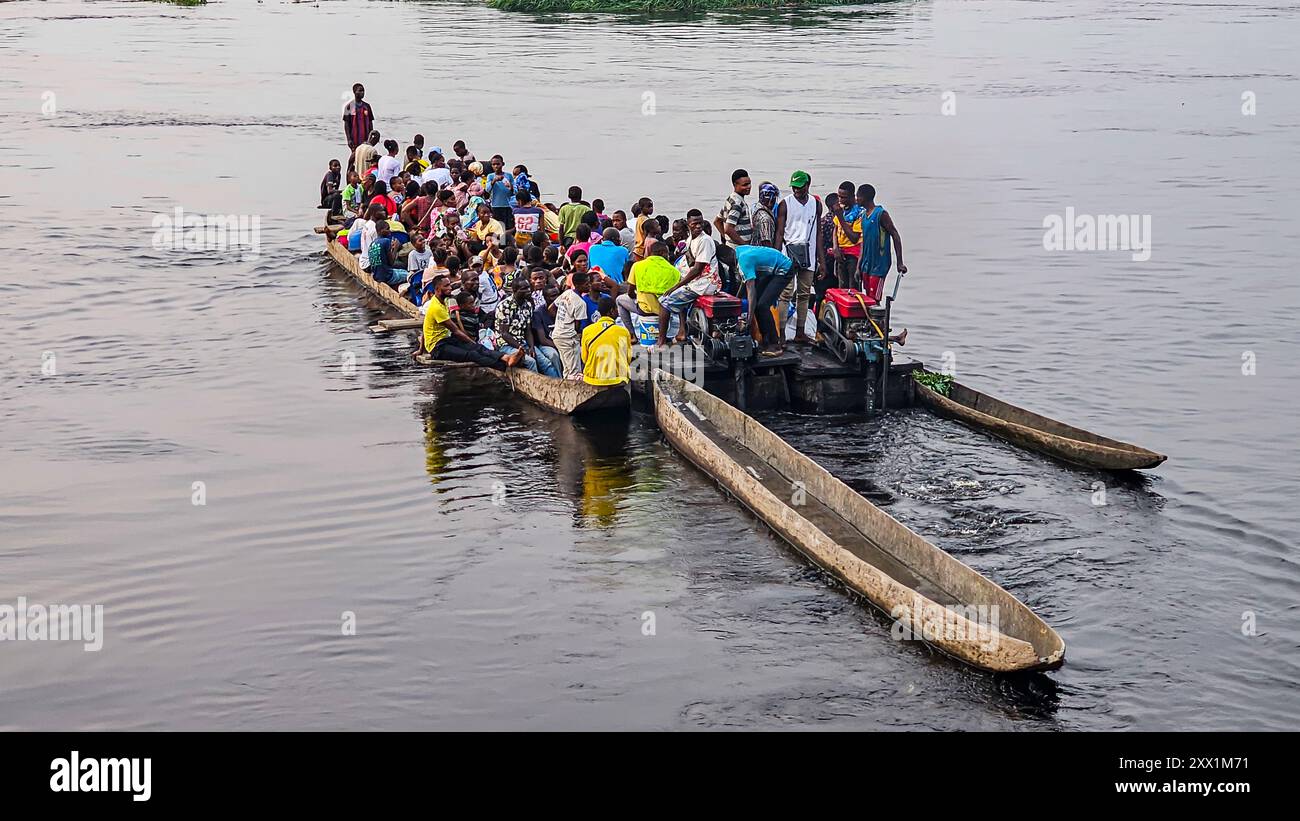 River boat on the Congo river, Mbandaka, Equateur province, Democratic Republic of Congo, Africa ...