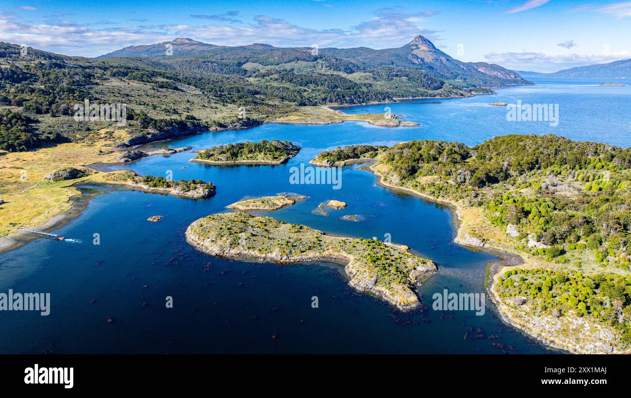 Aerial of Wulaia Bay, Tierra del Fuego, Chile, South America Stock ...