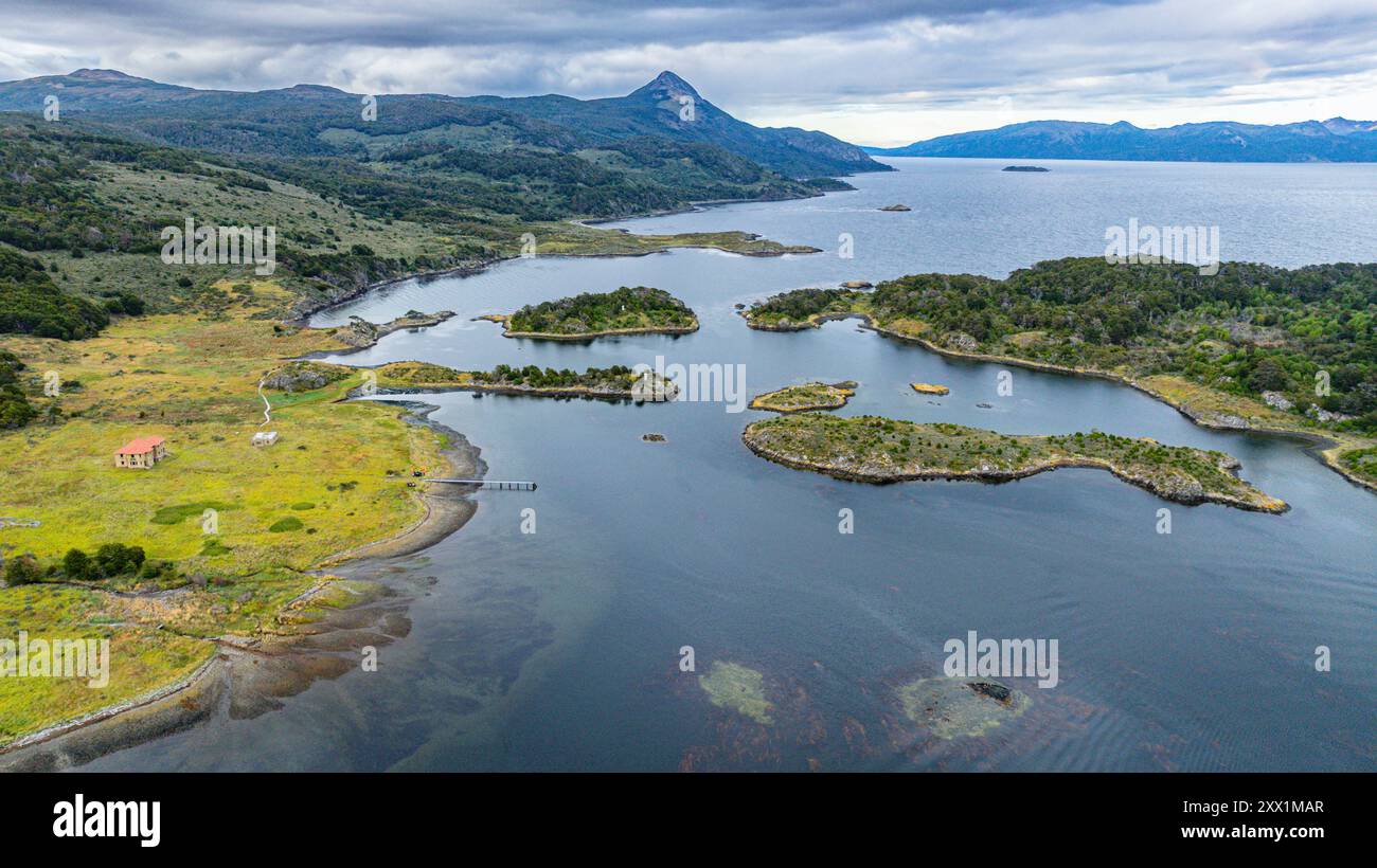 Aerial of Wulaia Bay, Tierra del Fuego, Chile, South America Stock ...