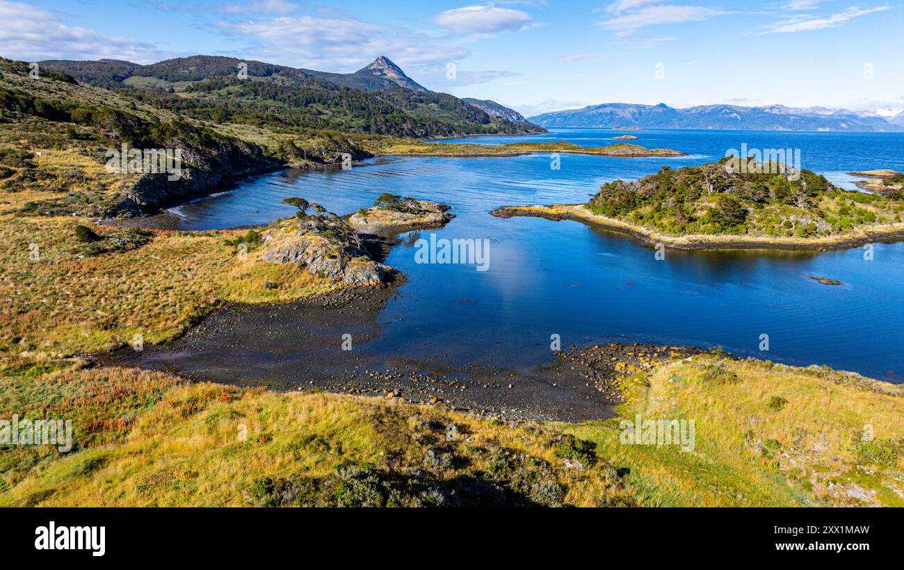 Aerial of Wulaia Bay, Tierra del Fuego, Chile, South America Stock ...