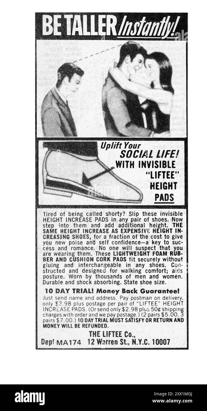 An ad in a 1980 sports magazine for Liftee height pads to make a man ...