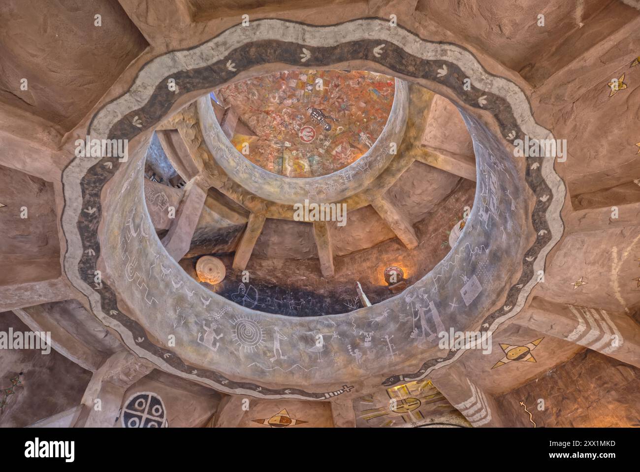 An interior view of the historic Desert View Watchtower at Grand Canyon ...