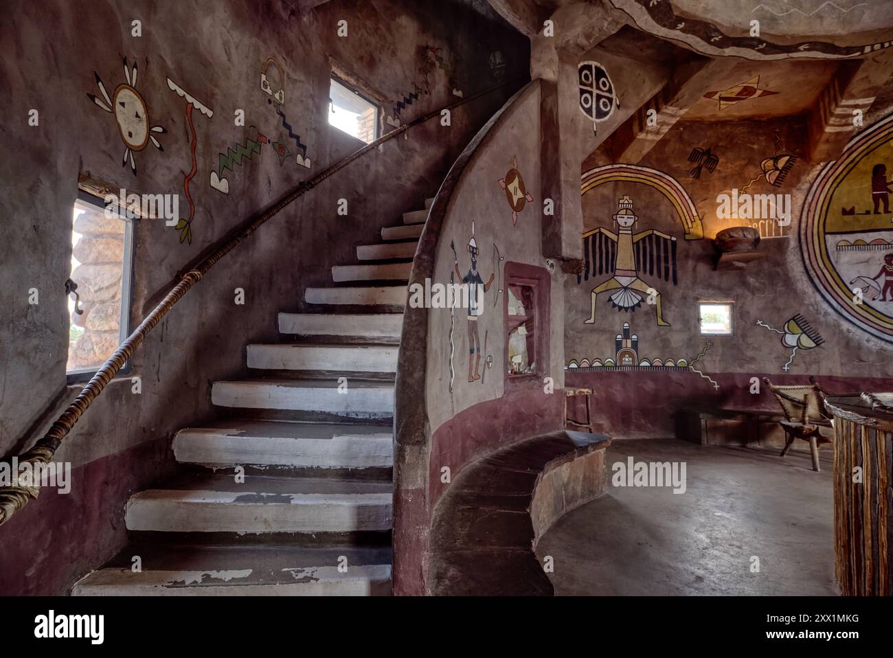 Stairs up to the seconnd floor in the historic Desert View Watchtower ...