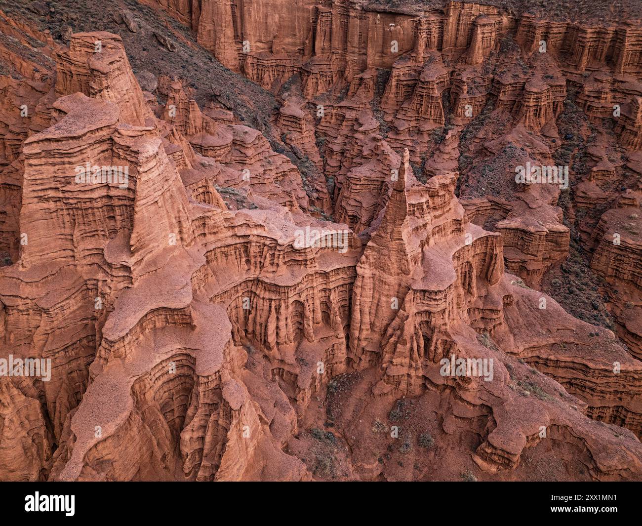 Drone view of Kok-Moinok Canyon, a clay-sand structure formed on the ...