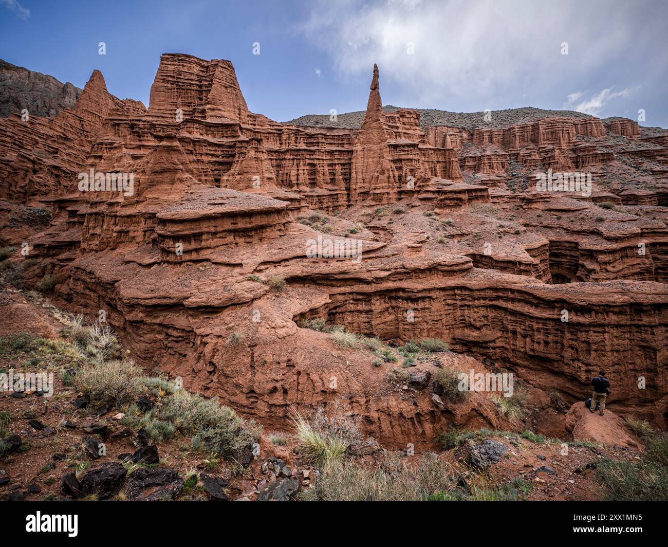 Kok-Moinok Canyon, a clay-sand structure formed on the slopes of arid ...