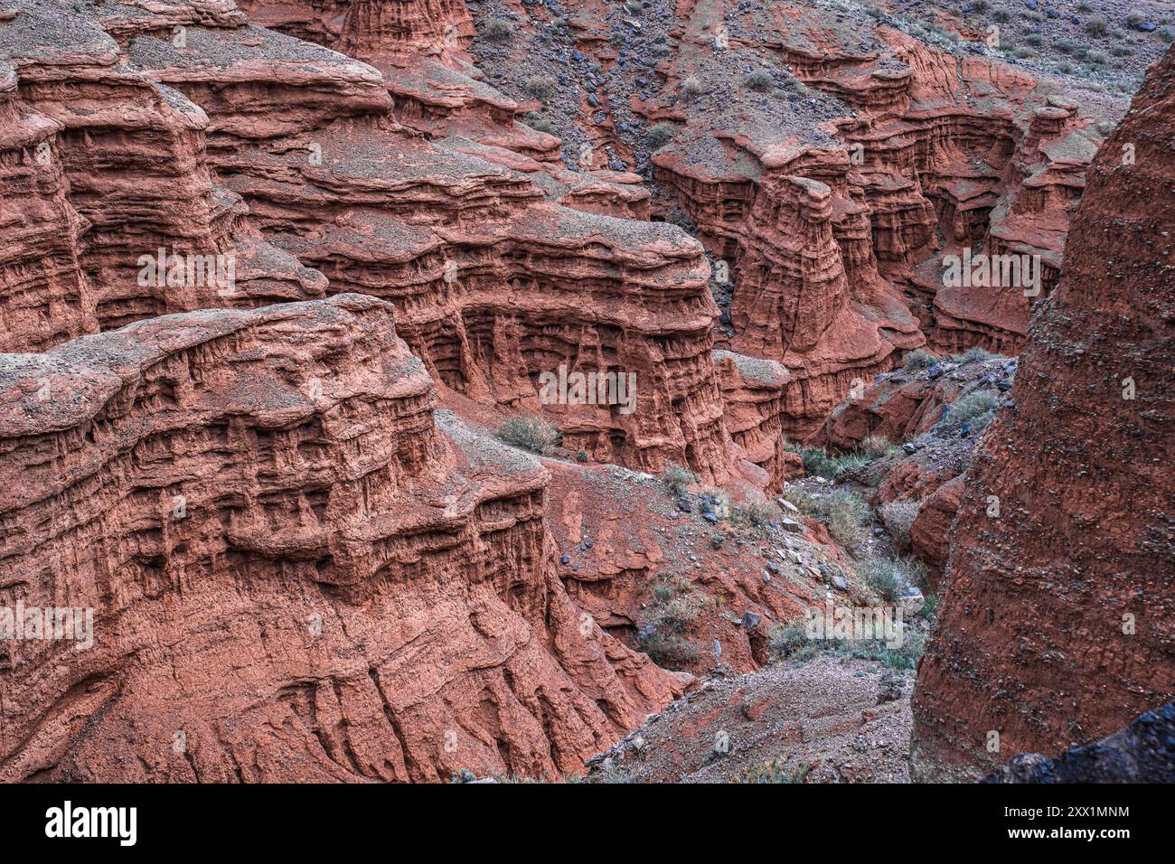 Majestic red rock spires in Kok-Moinok Canyon, Kyrgyzstan, Central Asia ...