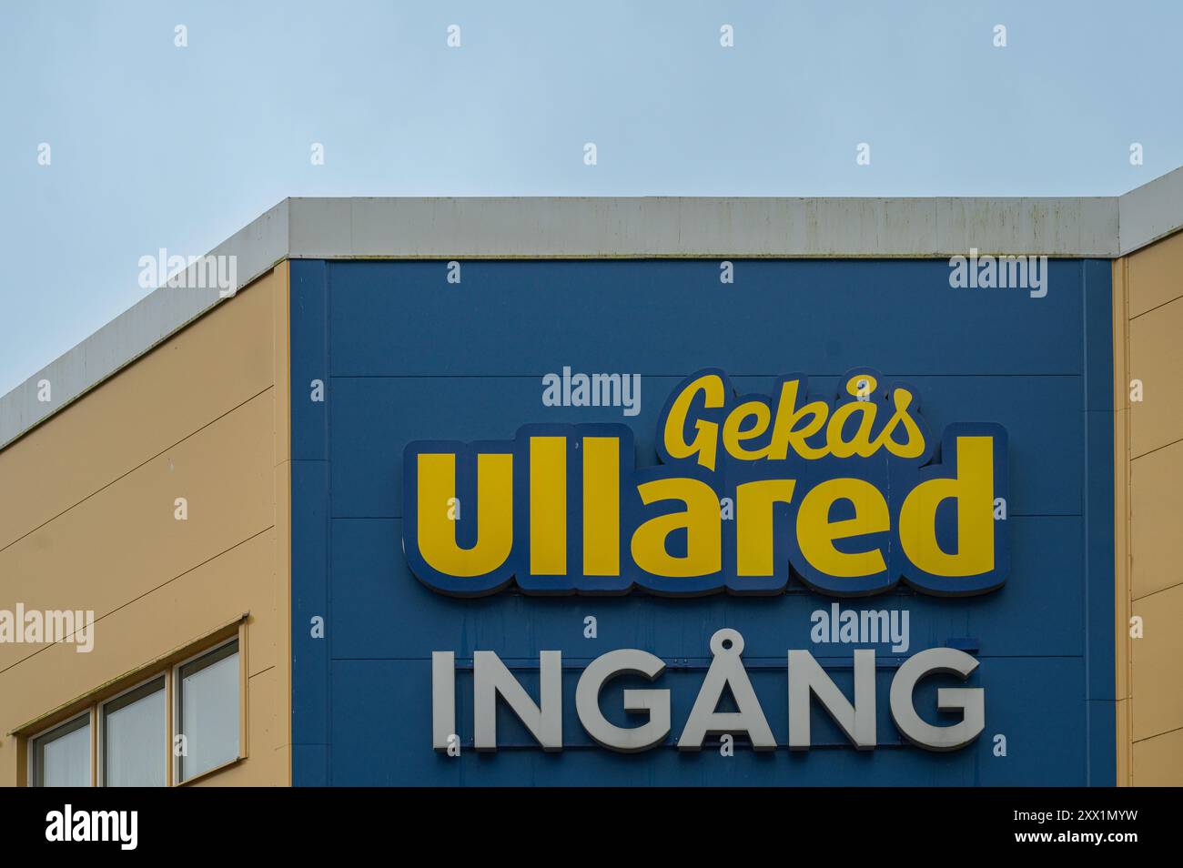 Sign over the entrance to Gekås Ullared, Sweden, August 16, 2024 Stock ...