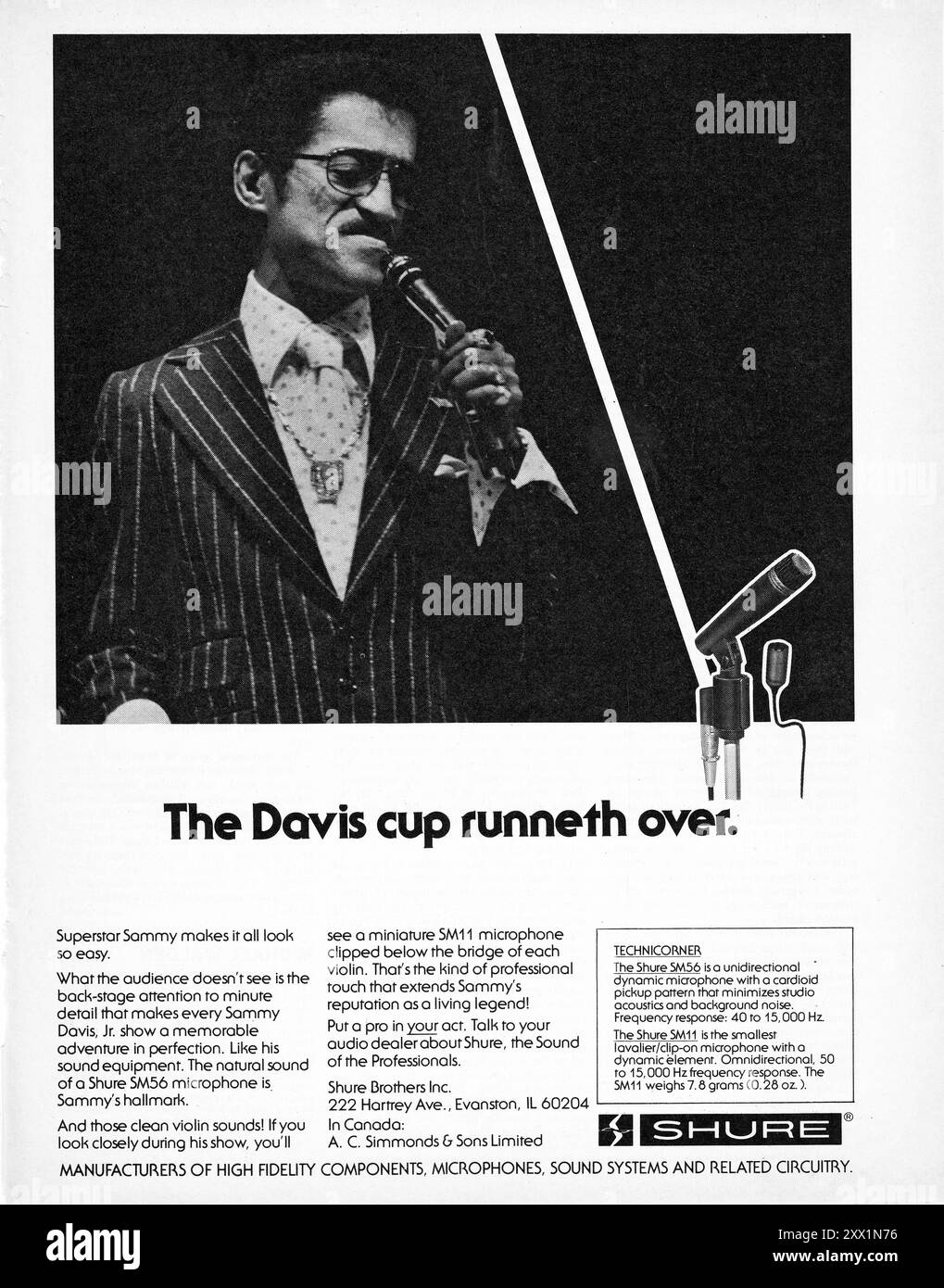 An advertisement for Shure microphones featuring and endorsement from ...
