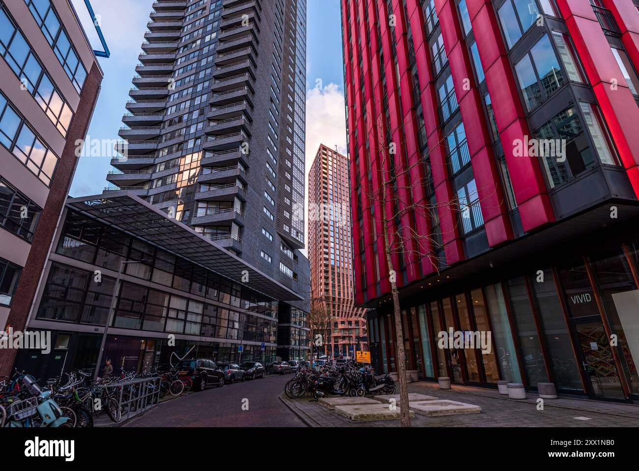 Modern architecture of the Red Apple skyscraper in center of Rotterdam ...